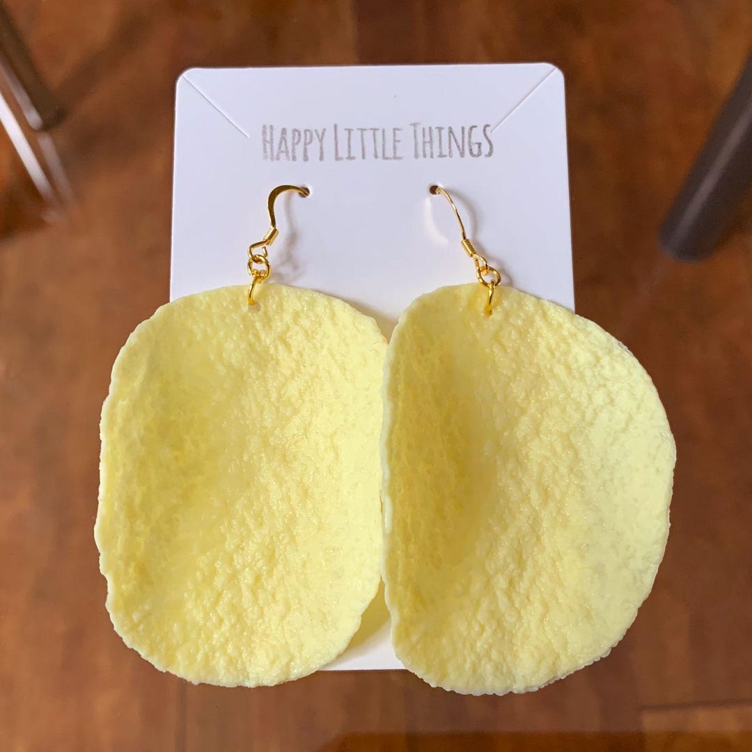Life-size Potato Chip Dangle Earrings, 18K Gold Plated Stainless, Fun ...