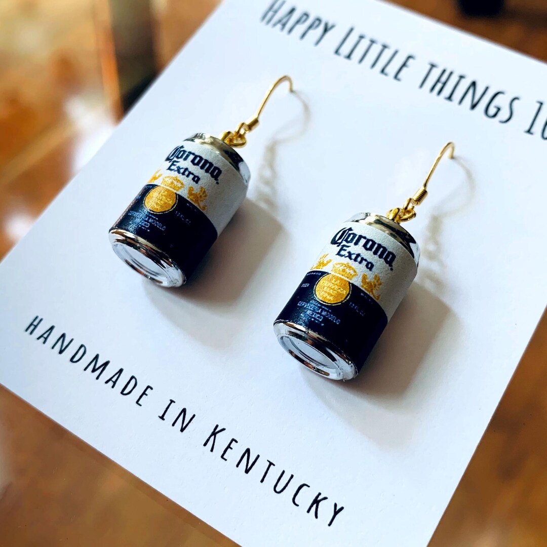 Miniature Beer Can Dangle Earrings, Quality 18K Gold Plated Stainless ...