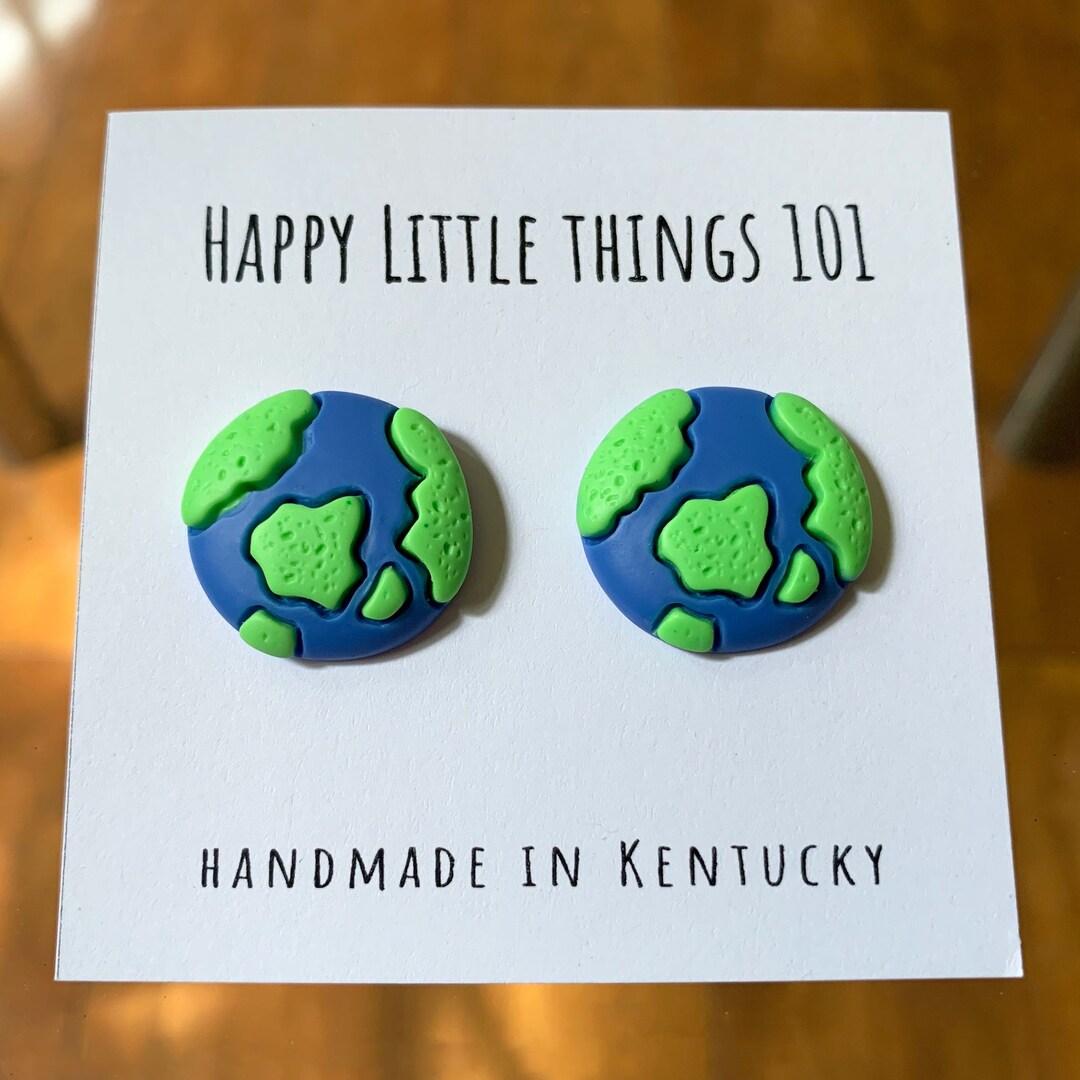 Planet Earth Stud Earrings, Earth Shaped Earrings, Earth Day Earrings ...