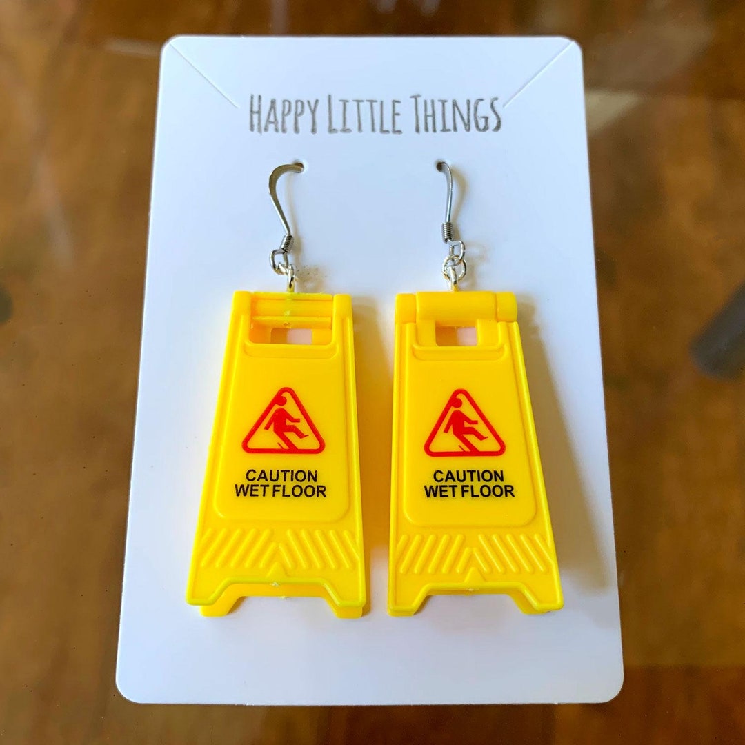 Miniature Caution Sign Earrings, Yellow Caution Earrings, Fun Earrings ...