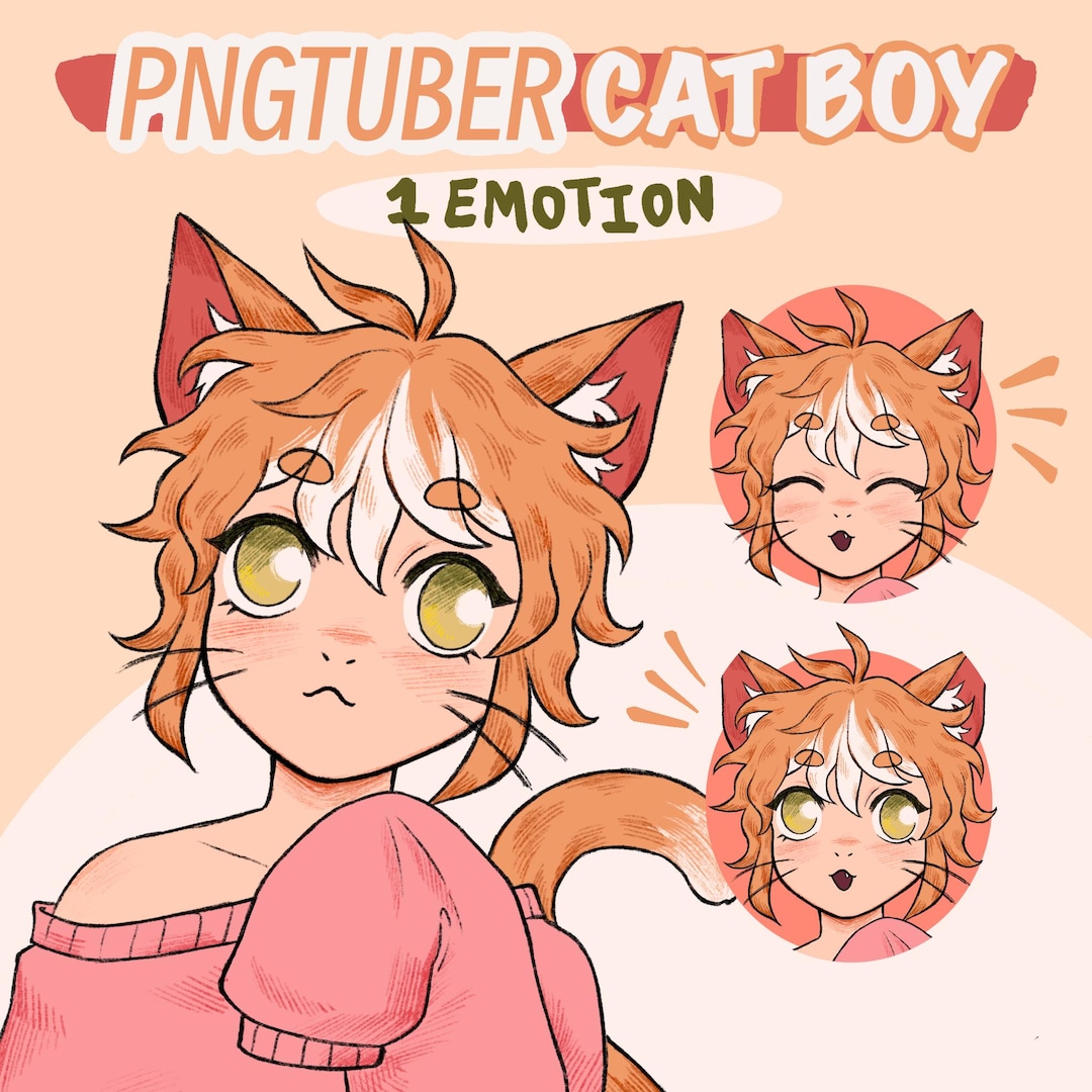 Cute Pngtuber Ginger Catboy Avatar | Veadotube Mini | Hand Drawn ...