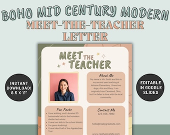 Meet the Teacher Letter Editable Rainbow Boho First Day of School ...