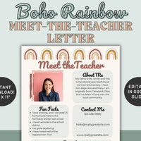 Meet the Teacher Letter Editable Rainbow Boho First Day of School ...