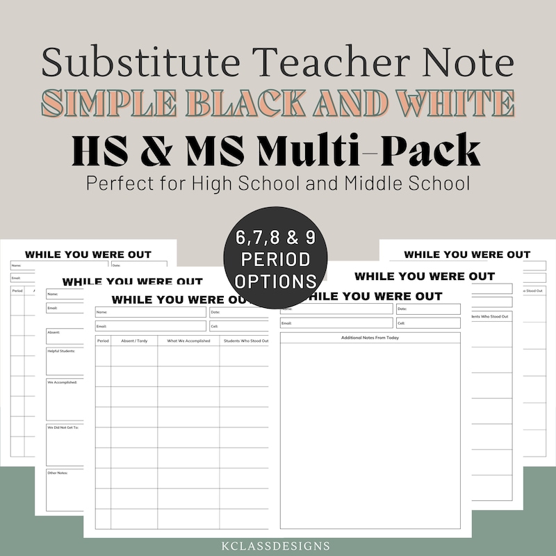 Sub Reports Middle School - Etsy