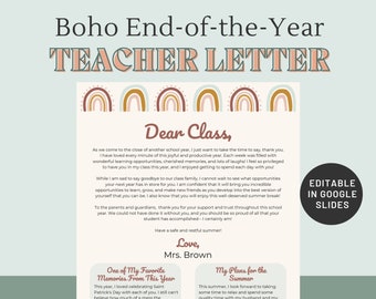 End of Year Teacher Letter Editable Mid Century Modern Boho Printable ...