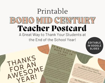 End of Year Teacher Letter Editable Mid Century Modern Boho Printable ...