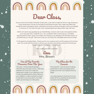 End of Year Teacher Letter Editable Rainbow Boho Printable Teacher Note ...