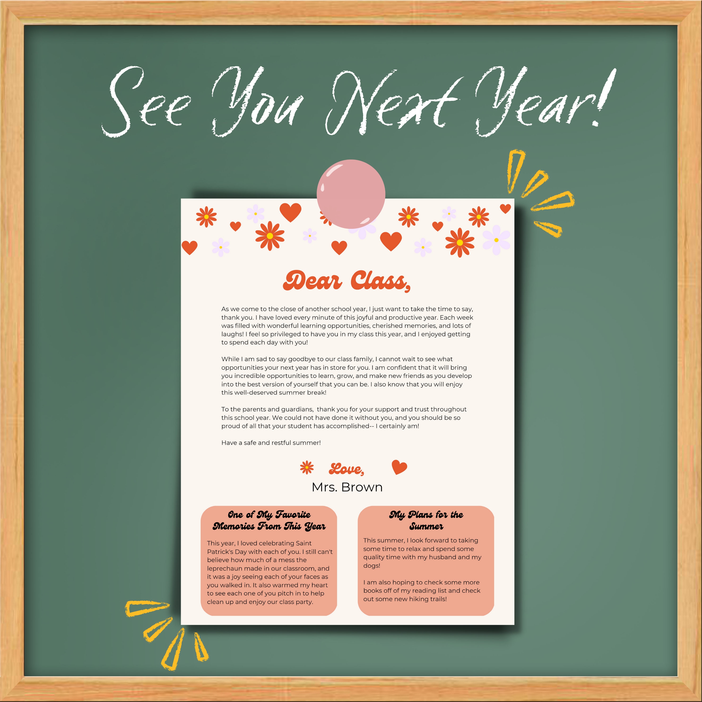 End of Year Teacher Letter | Editable | Retro | Boho | Printable ...