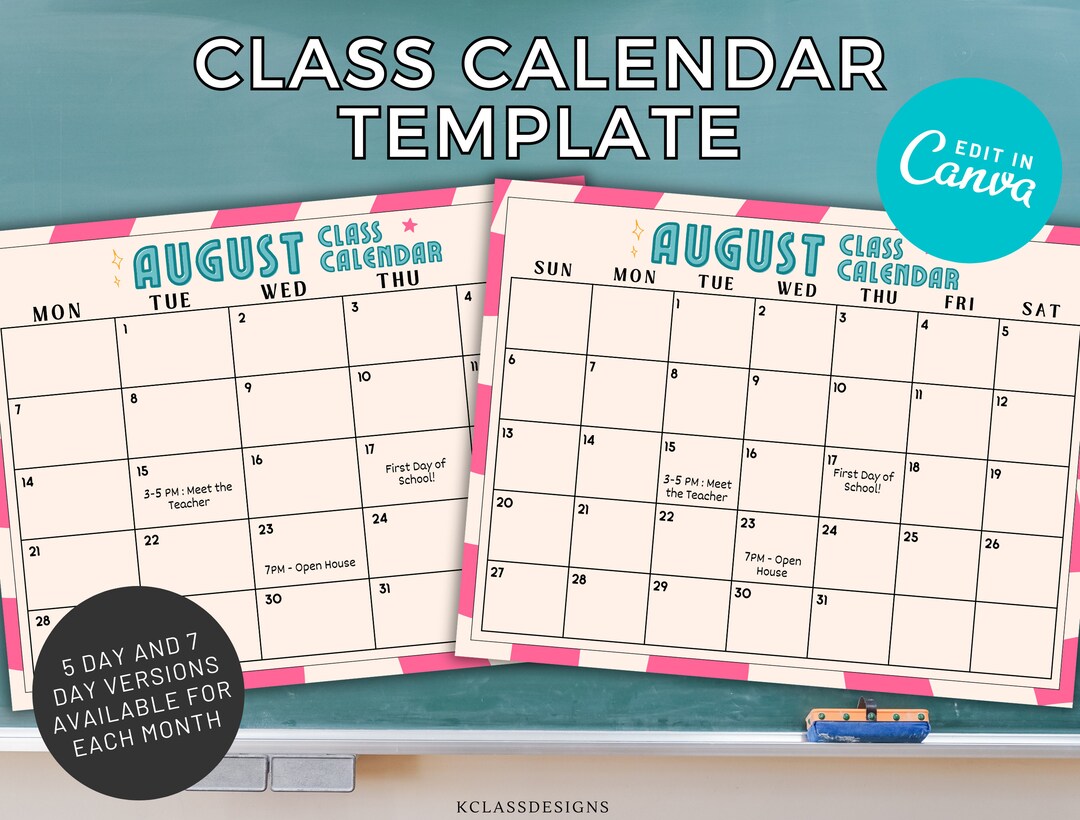 Class Calendar Template | Retro Checkerboard | Elementary ...