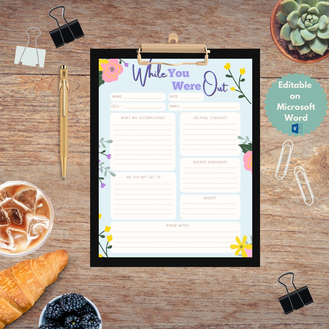 Substitute Teacher Note Spring Floral Feminine - Etsy