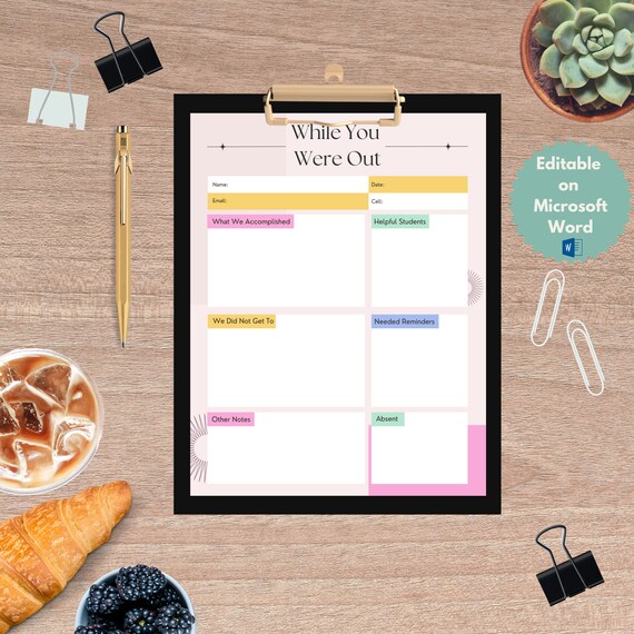 Substitute Teacher Note Retro Bold Printable Digital - Etsy