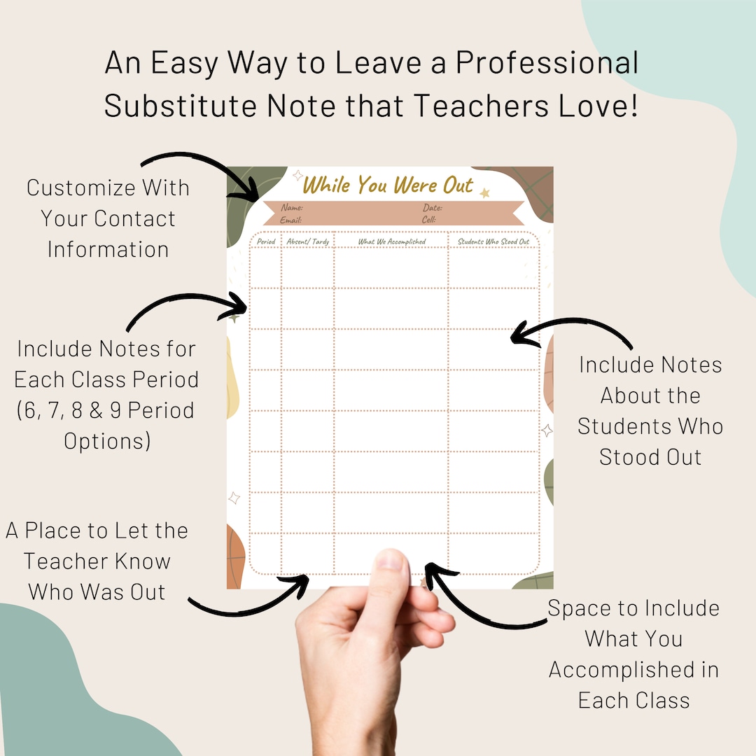 High School Substitute Teacher Note Bundle | Midcentury Modern | Boho ...