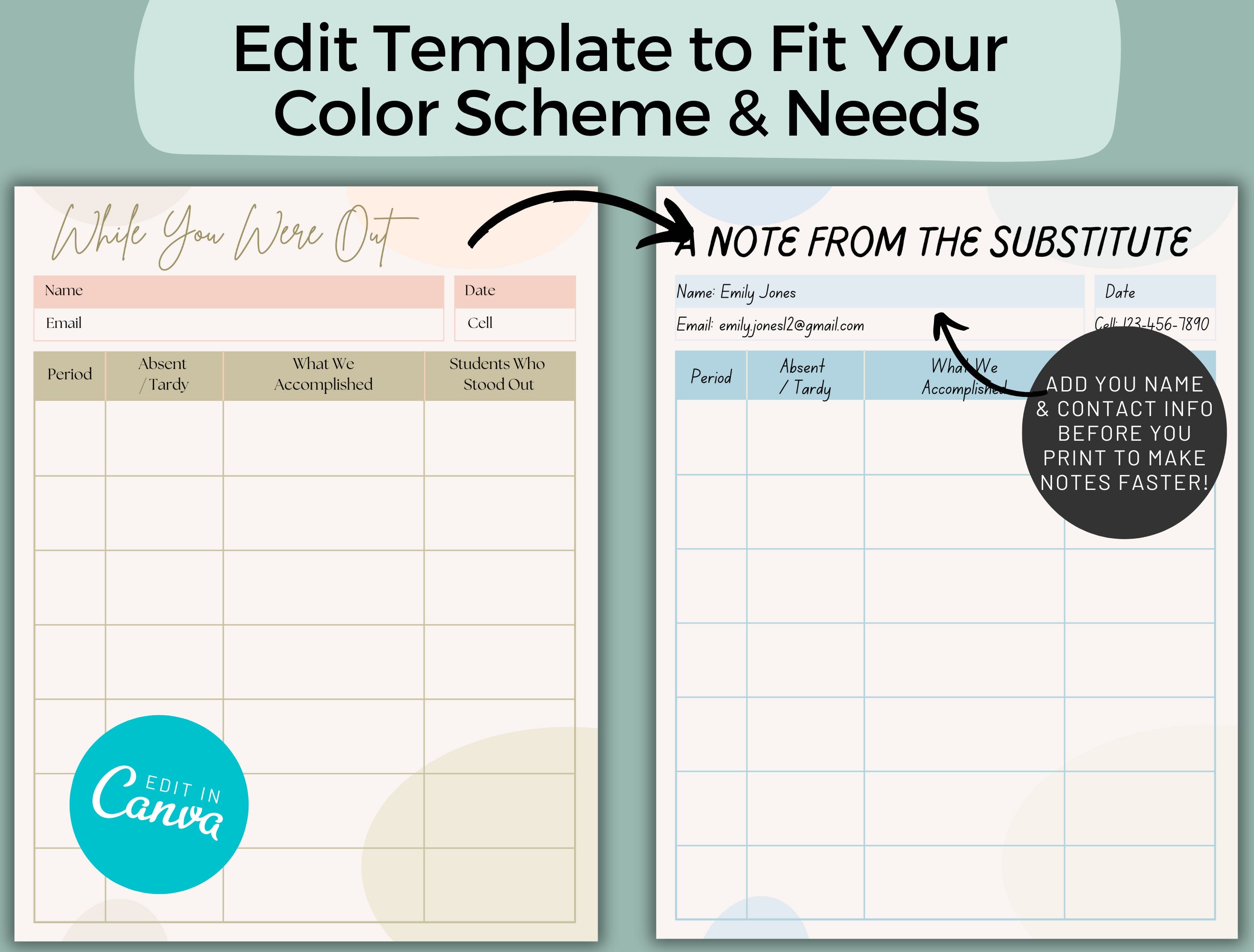 High School Substitute Teacher Note Bundle Middle School Cute Boho ...