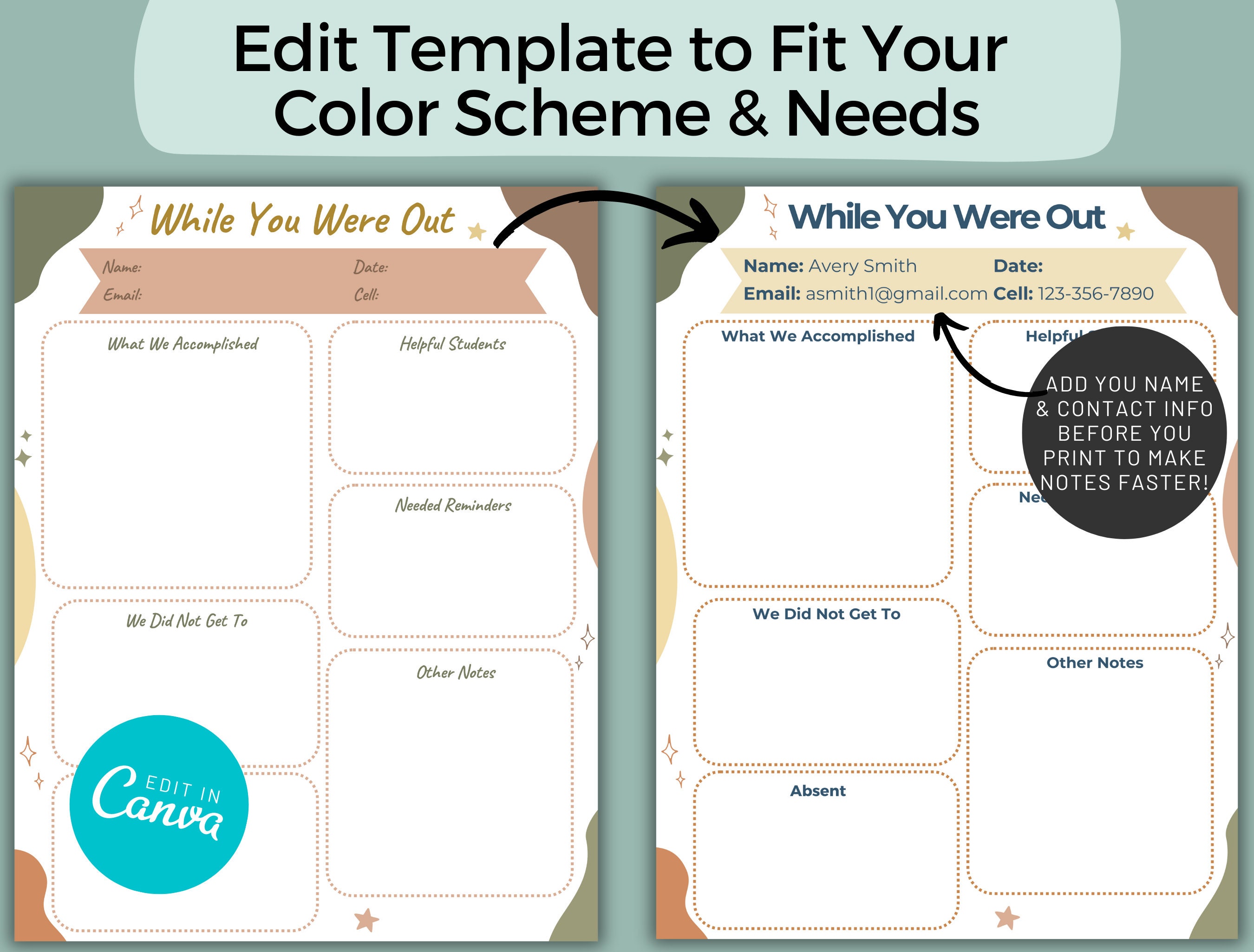 Editable Substitute Teacher Note Midcentury Modern Boho - Etsy