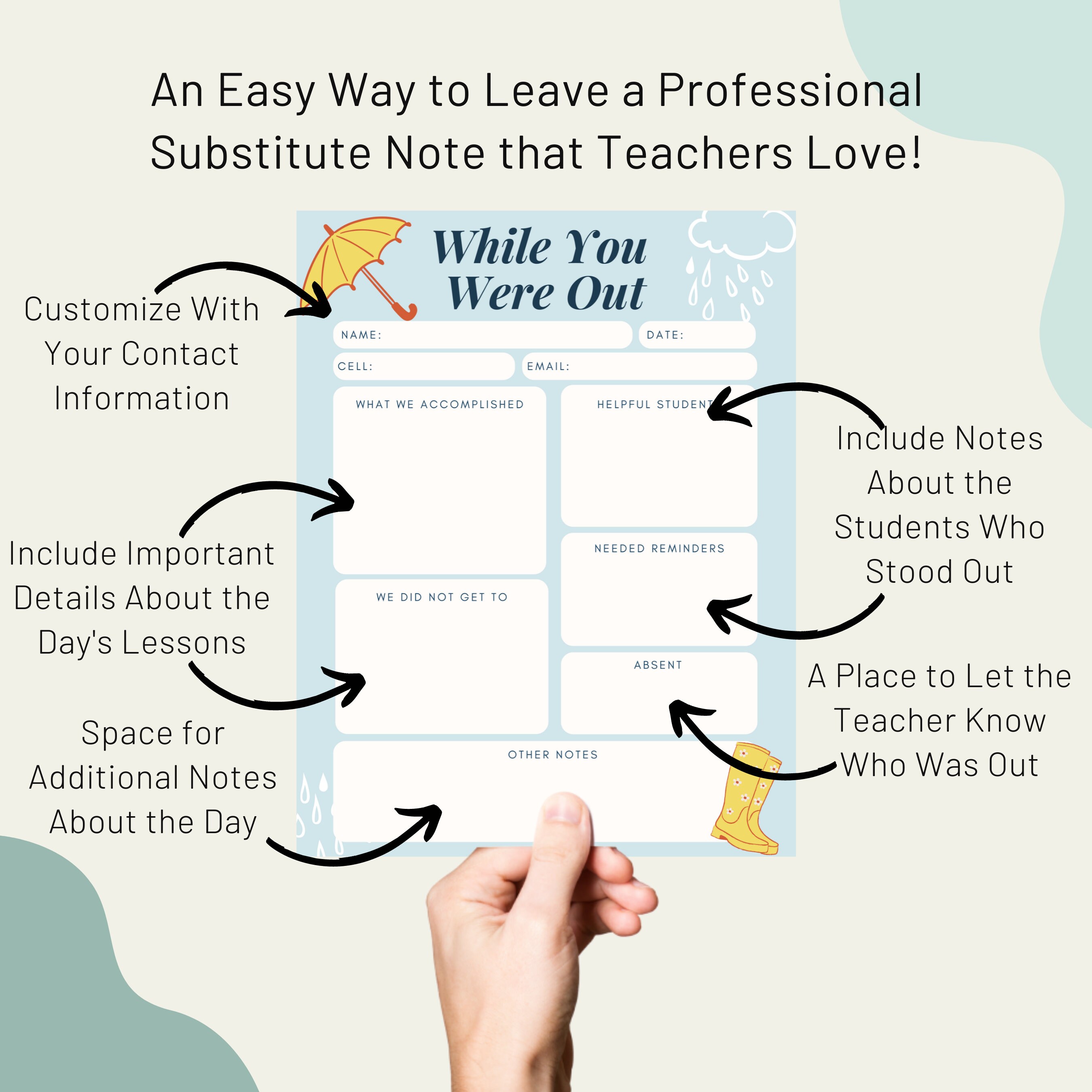 Substitute Teacher Note | Spring | Rainy | April | Printable ...