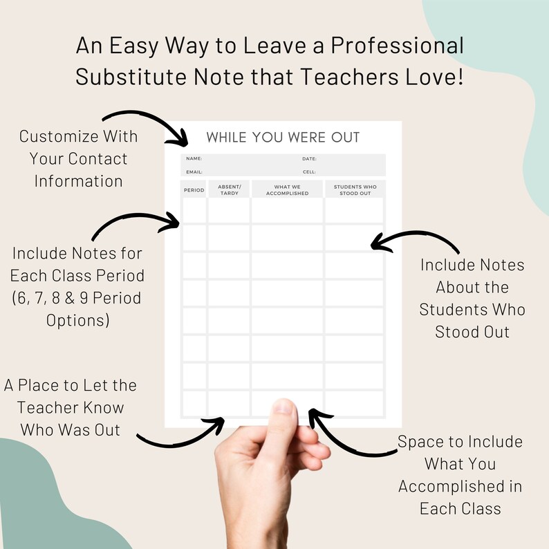 High School Substitute Teacher Note Bundle Black and White - Etsy