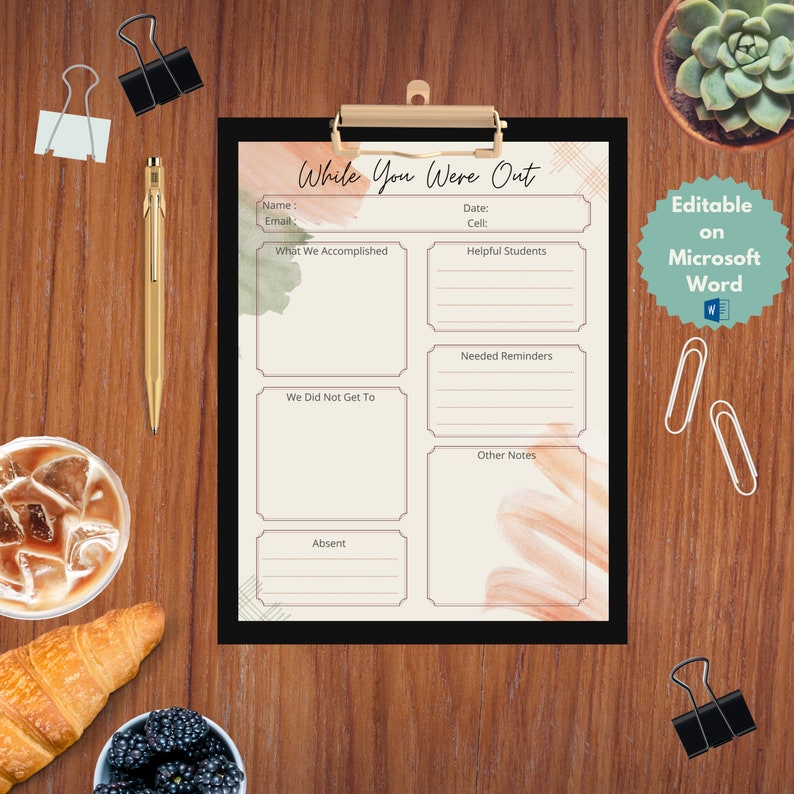 Substitute Teacher Note Watercolor Printable Simple - Etsy