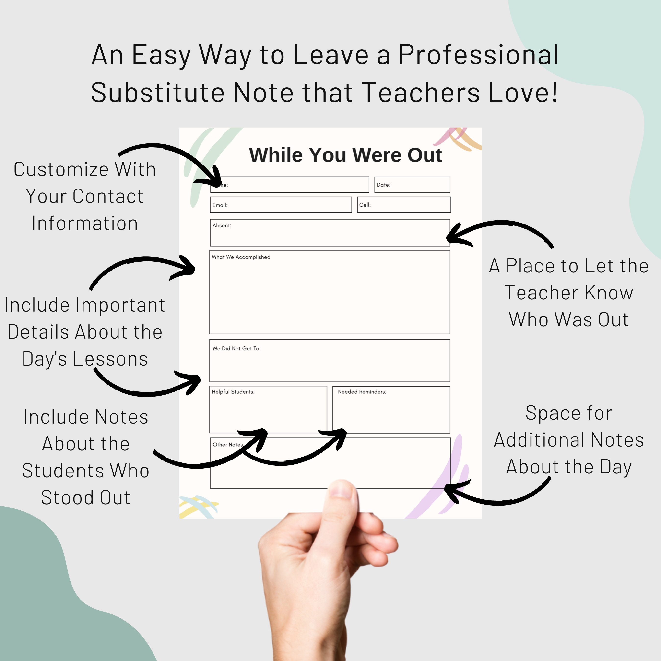 Substitute Teacher Note Multi Pack | Illustrative | Printable ...