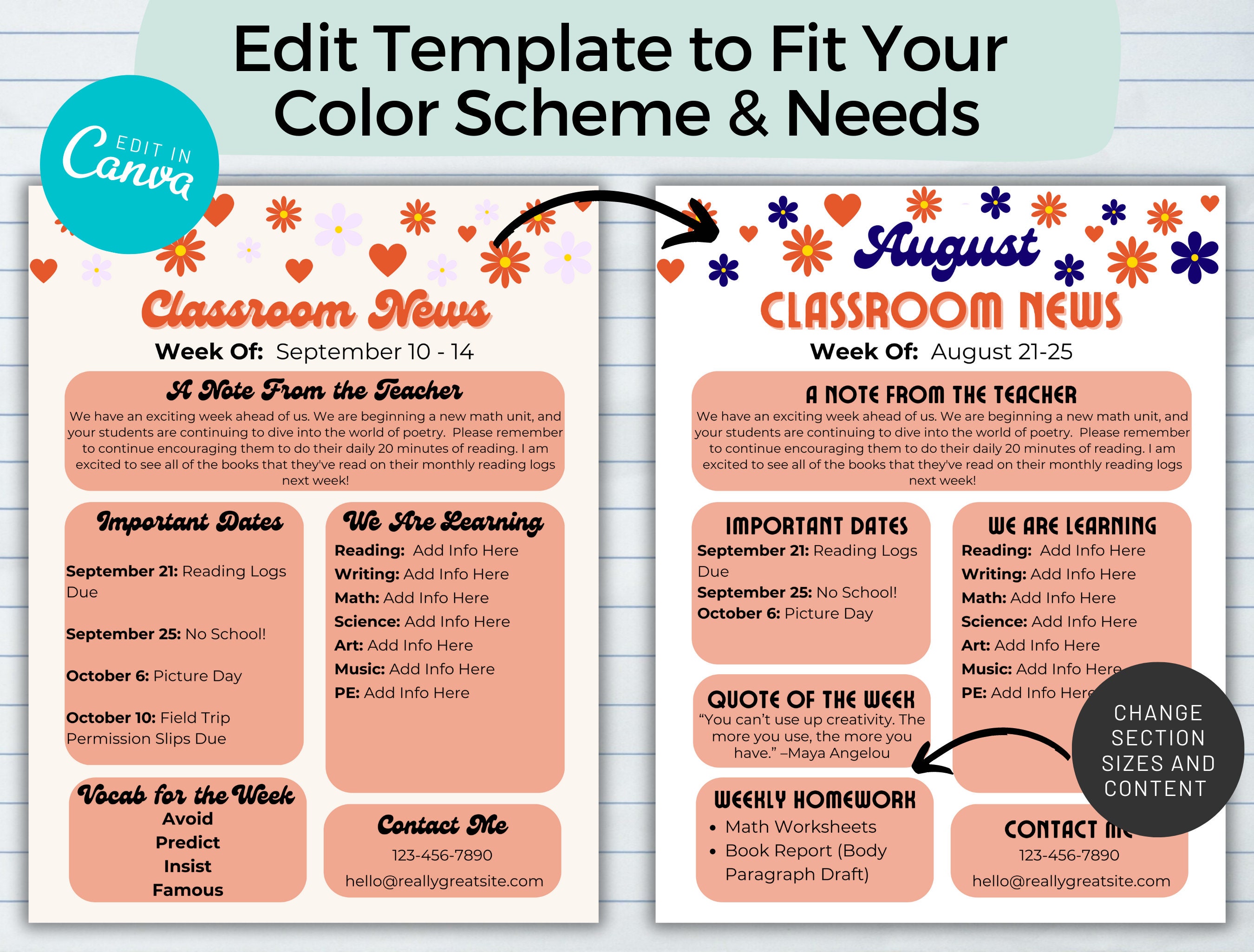 Editable Classroom Newsletter | Retro Floral | Boho | Customizable ...
