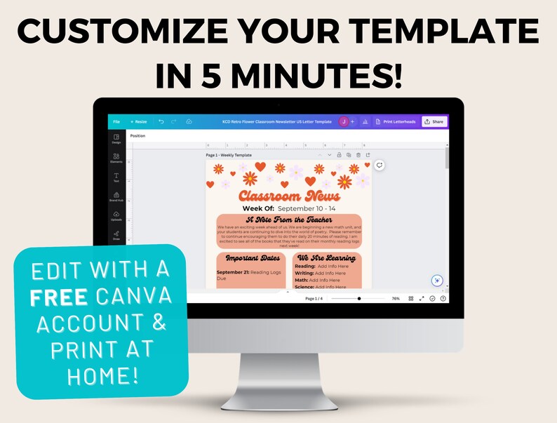 Editable Classroom Newsletter | Retro Floral | Boho | Customizable ...