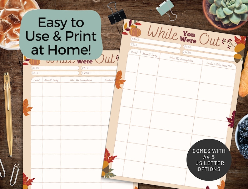 Fall High School Substitute Teacher Note Bundle | Middle School ...