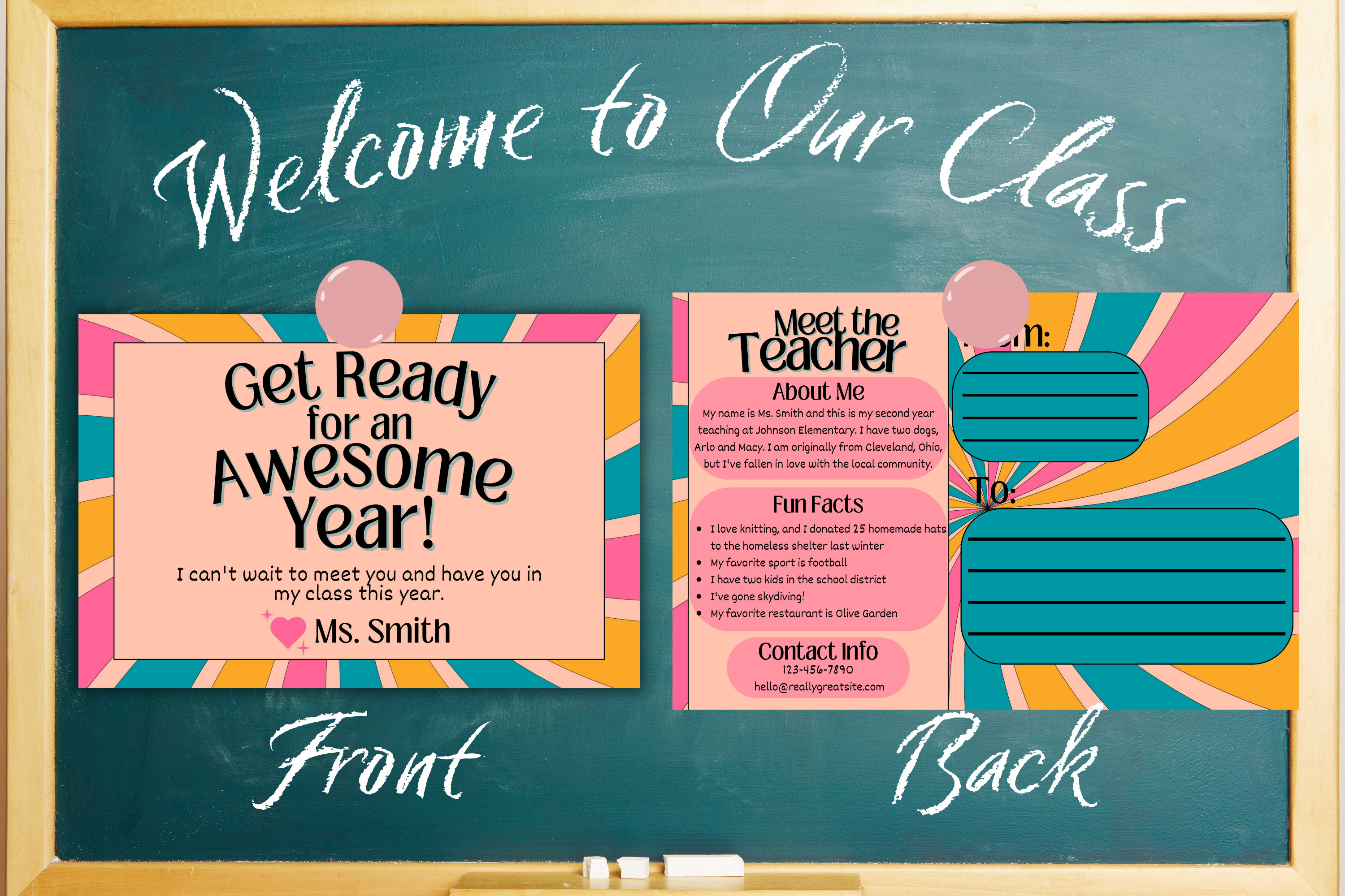 Meet the Teacher Postcard | Editable | Retro | Pink | Blue | First Day ...