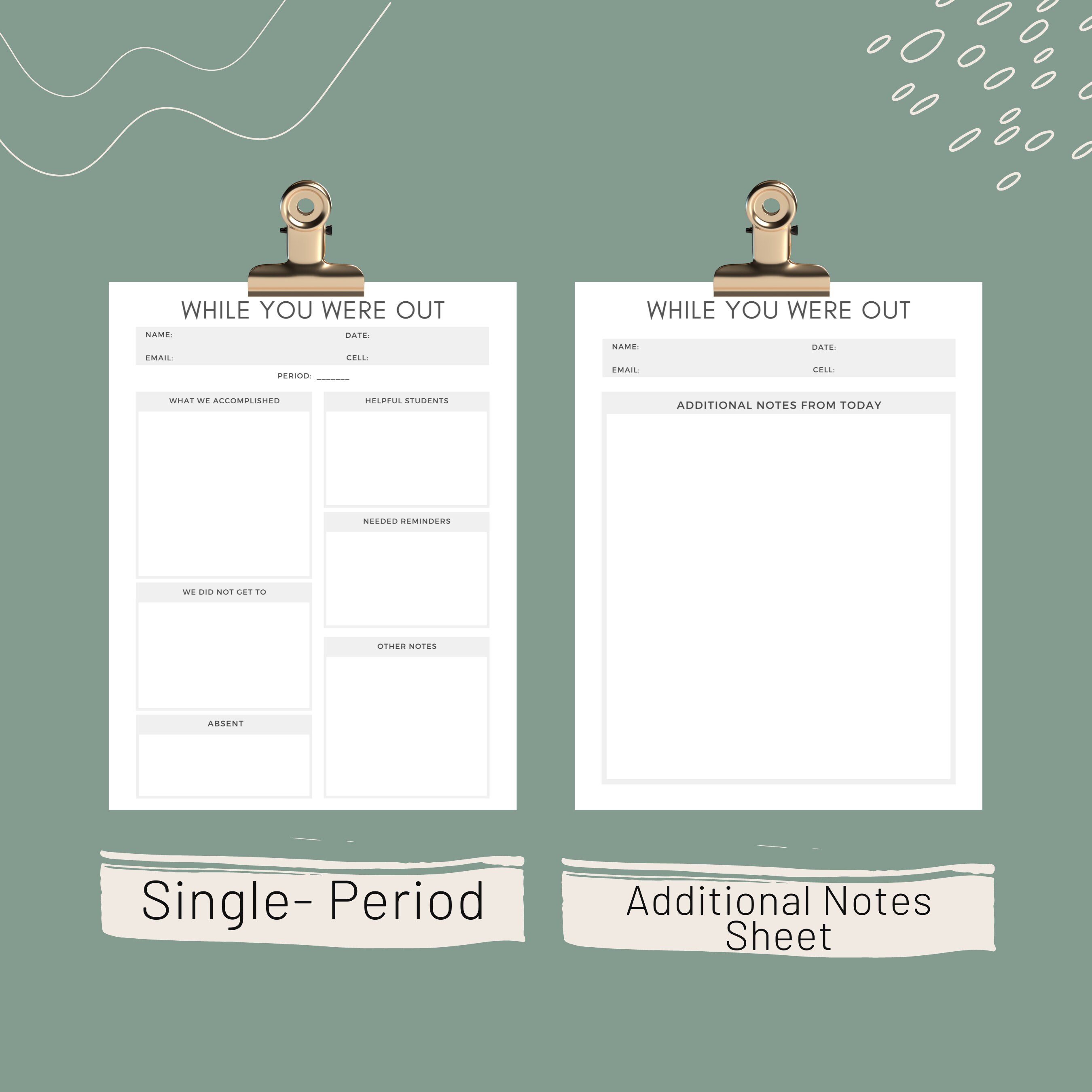 High School Substitute Teacher Note Bundle | Black and White ...