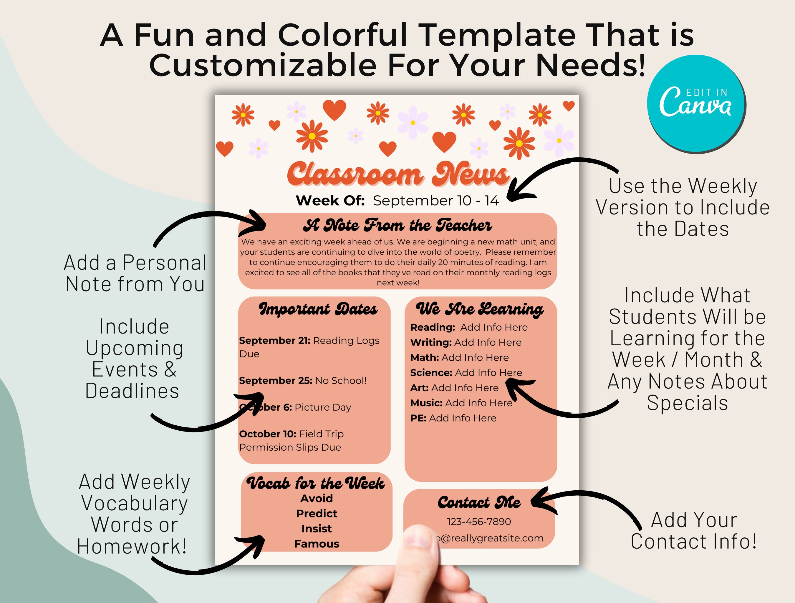 Editable Classroom Newsletter | Retro Floral | Boho | Customizable ...