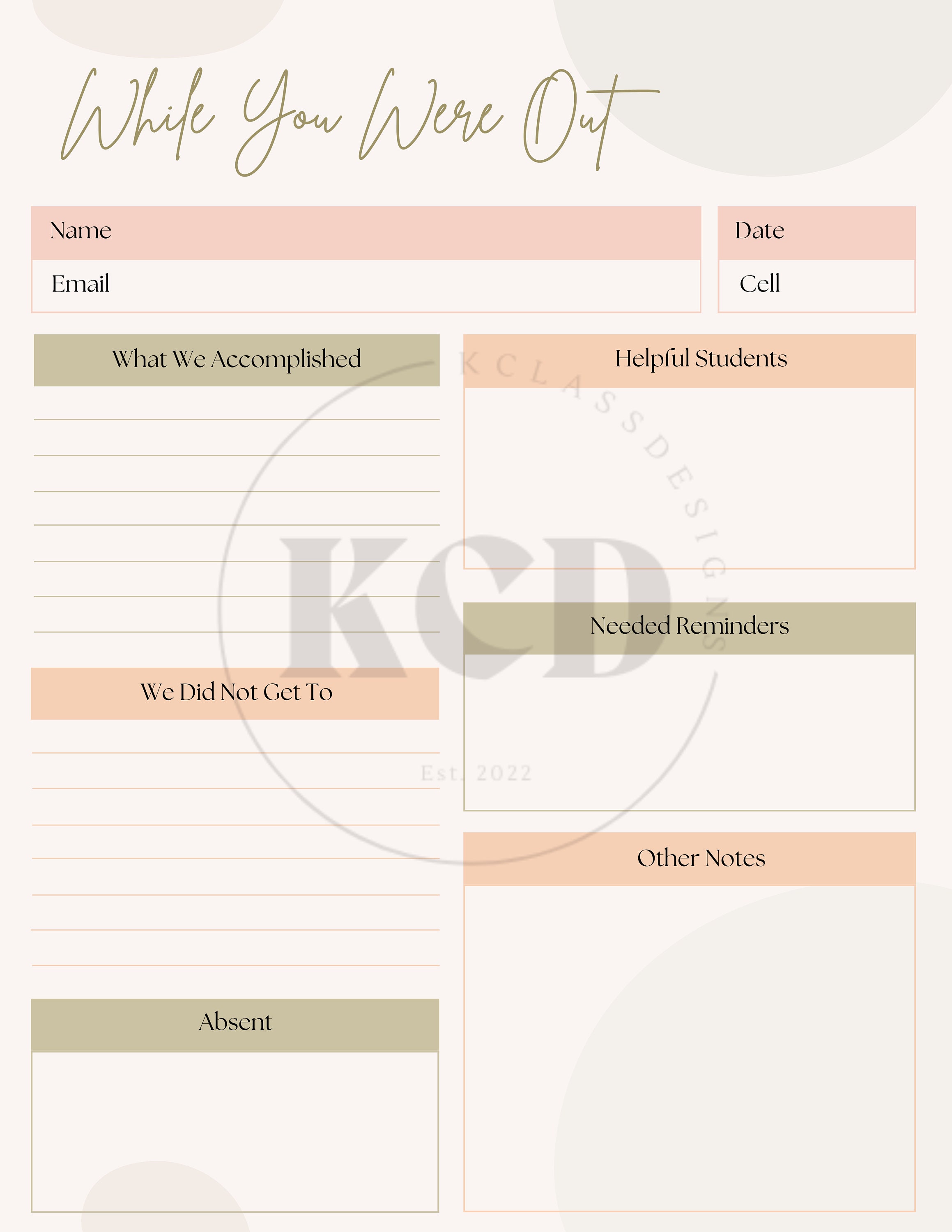 Substitute Teacher Note | Boho | Printable | Substitute Report | Sub ...