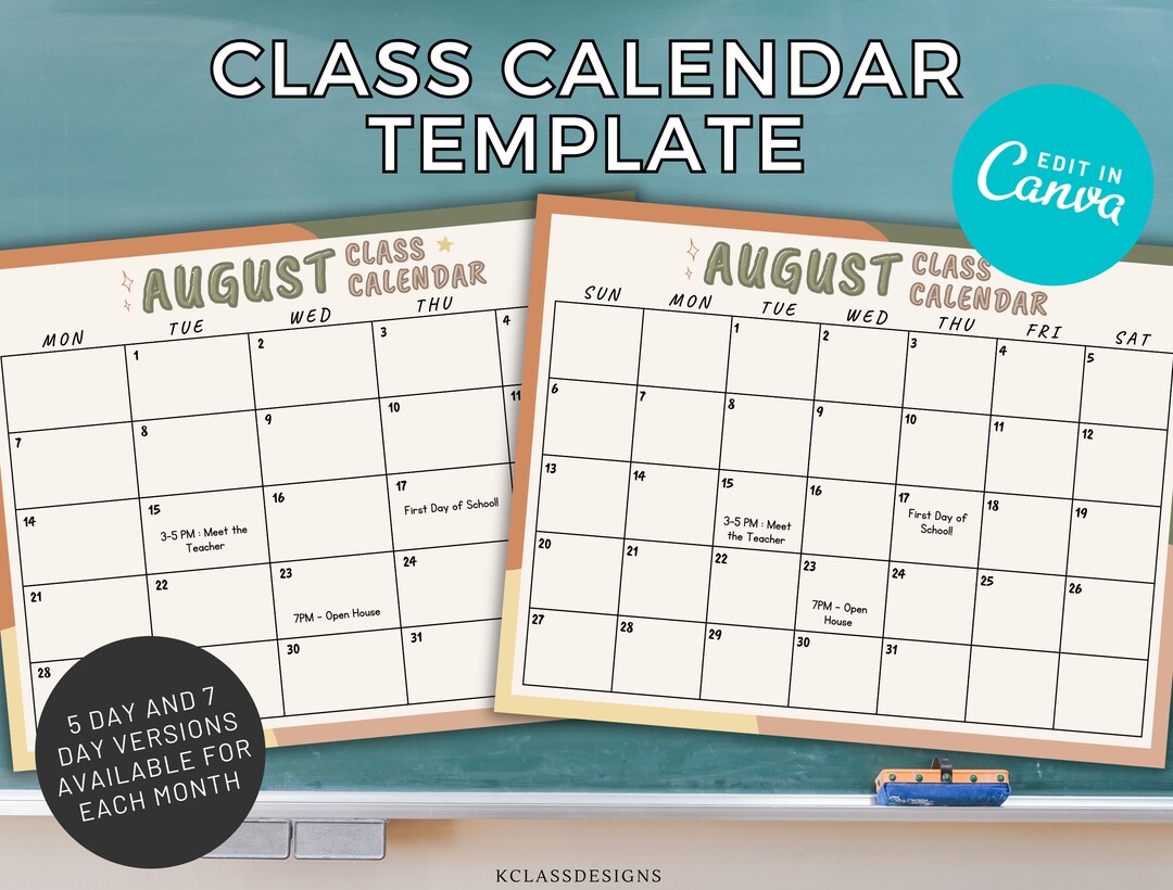 Class Calendar Template | Midcentury Modern | Boho | Customizable ...
