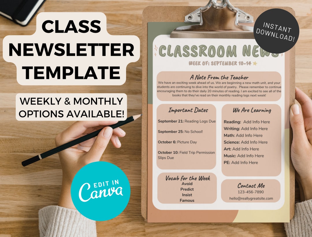 Editable Classroom Newsletter | Midcentury Modern | Boho | Customizable ...