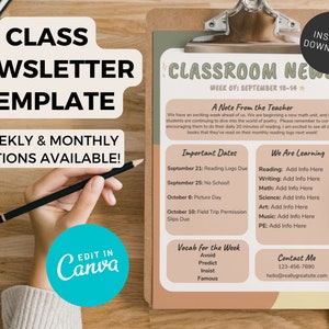 Editable Classroom Newsletter | Midcentury Modern | Boho | Customizable ...