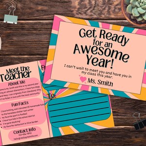 Meet the Teacher Postcard | Editable | Retro | Pink | Blue | First Day ...
