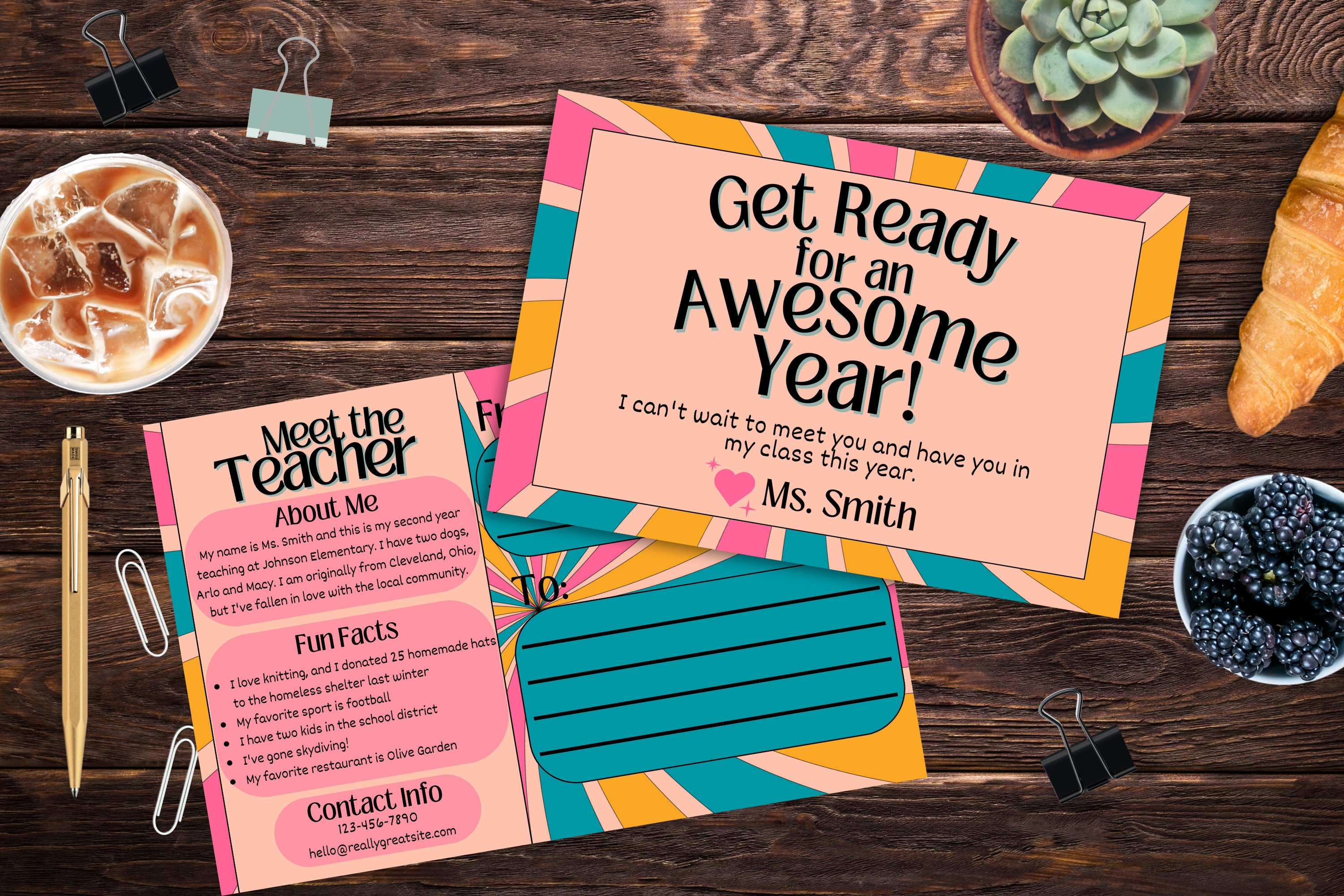Meet the Teacher Postcard | Editable | Retro | Pink | Blue | First Day ...