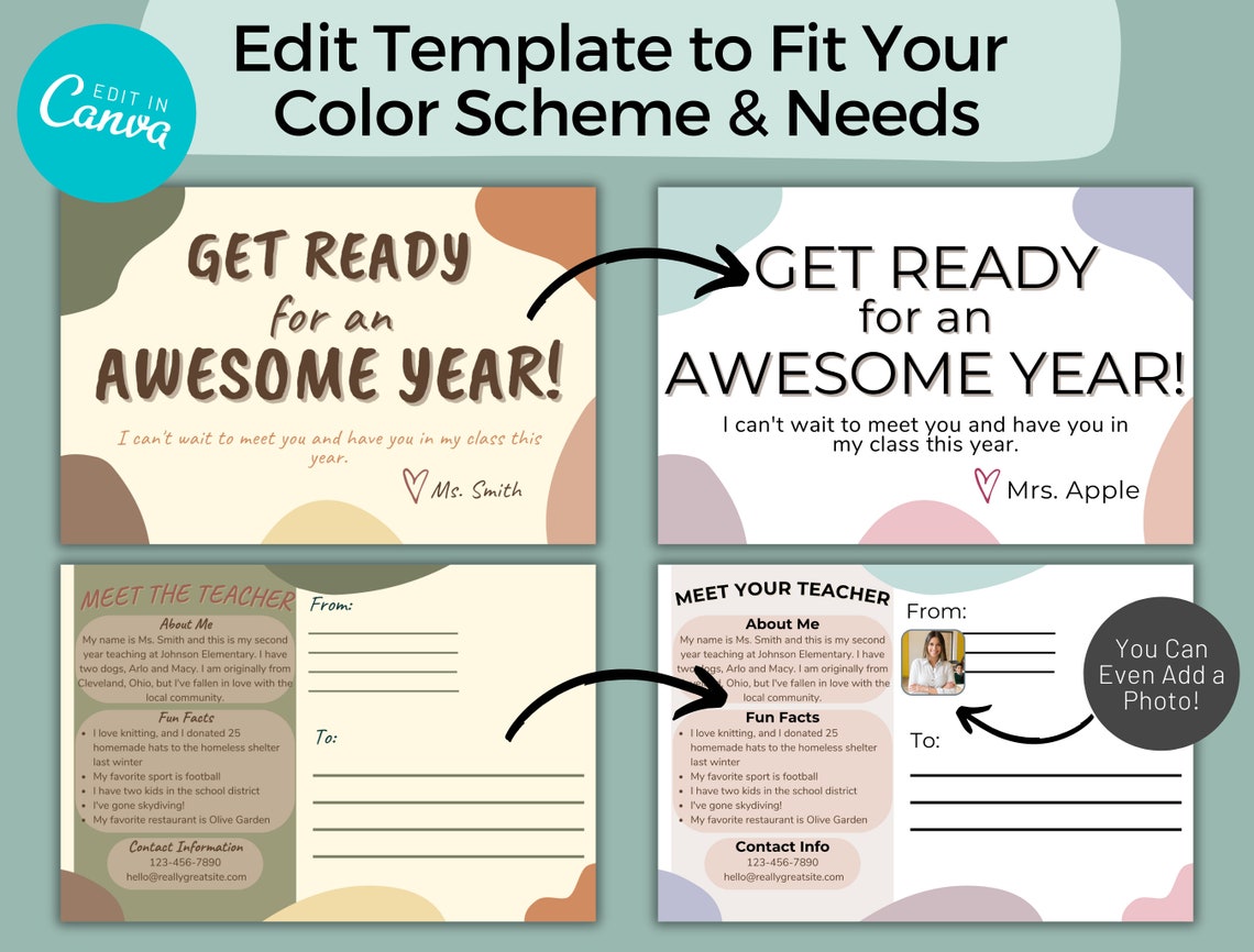 Editable Meet the Teacher Postcard Neutrals Boho First Day of School ...