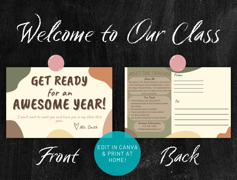 Editable Meet the Teacher Postcard | Neutrals | Boho | First Day of ...