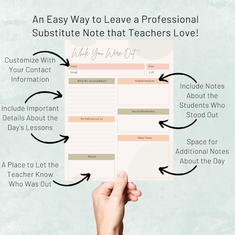 Substitute Teacher Note | Boho | Printable | Substitute Report | Sub ...