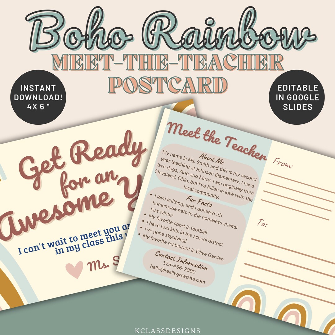 Meet the Teacher Postcard | Editable | Rainbow | Boho | First Day of ...
