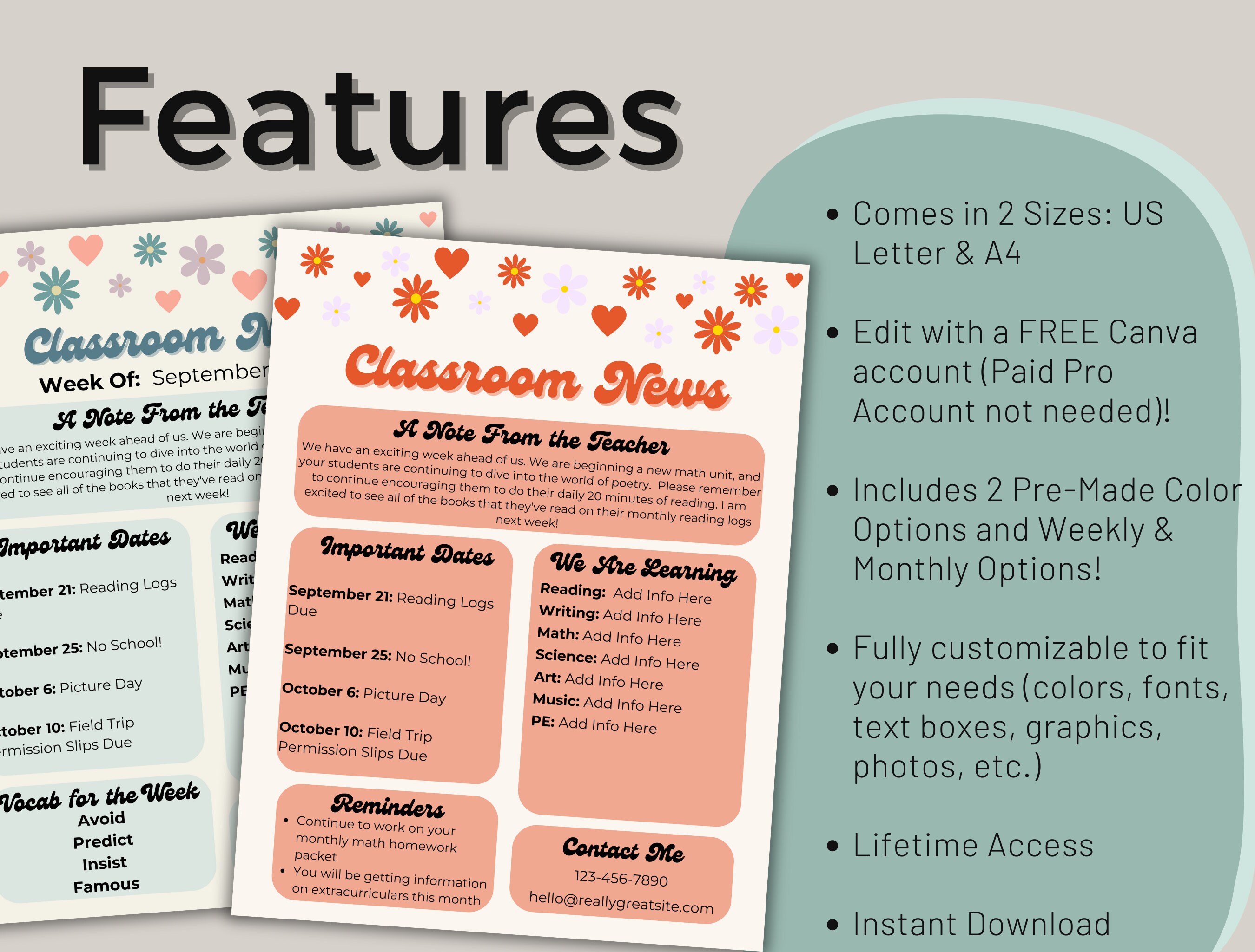 Editable Classroom Newsletter | Retro Floral | Boho | Customizable ...