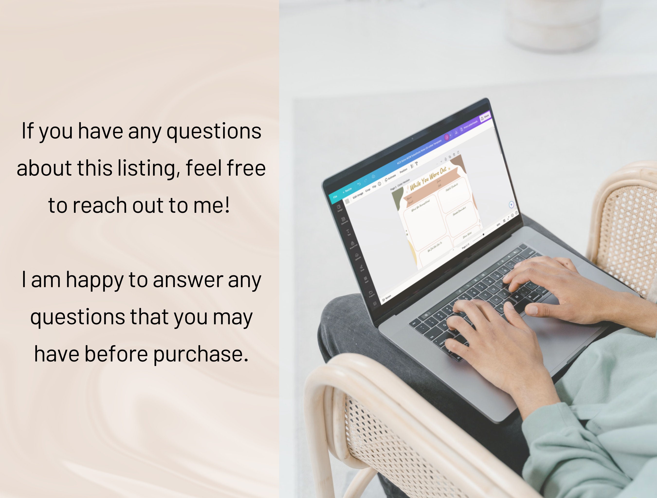 Editable Substitute Teacher Note Midcentury Modern Boho - Etsy