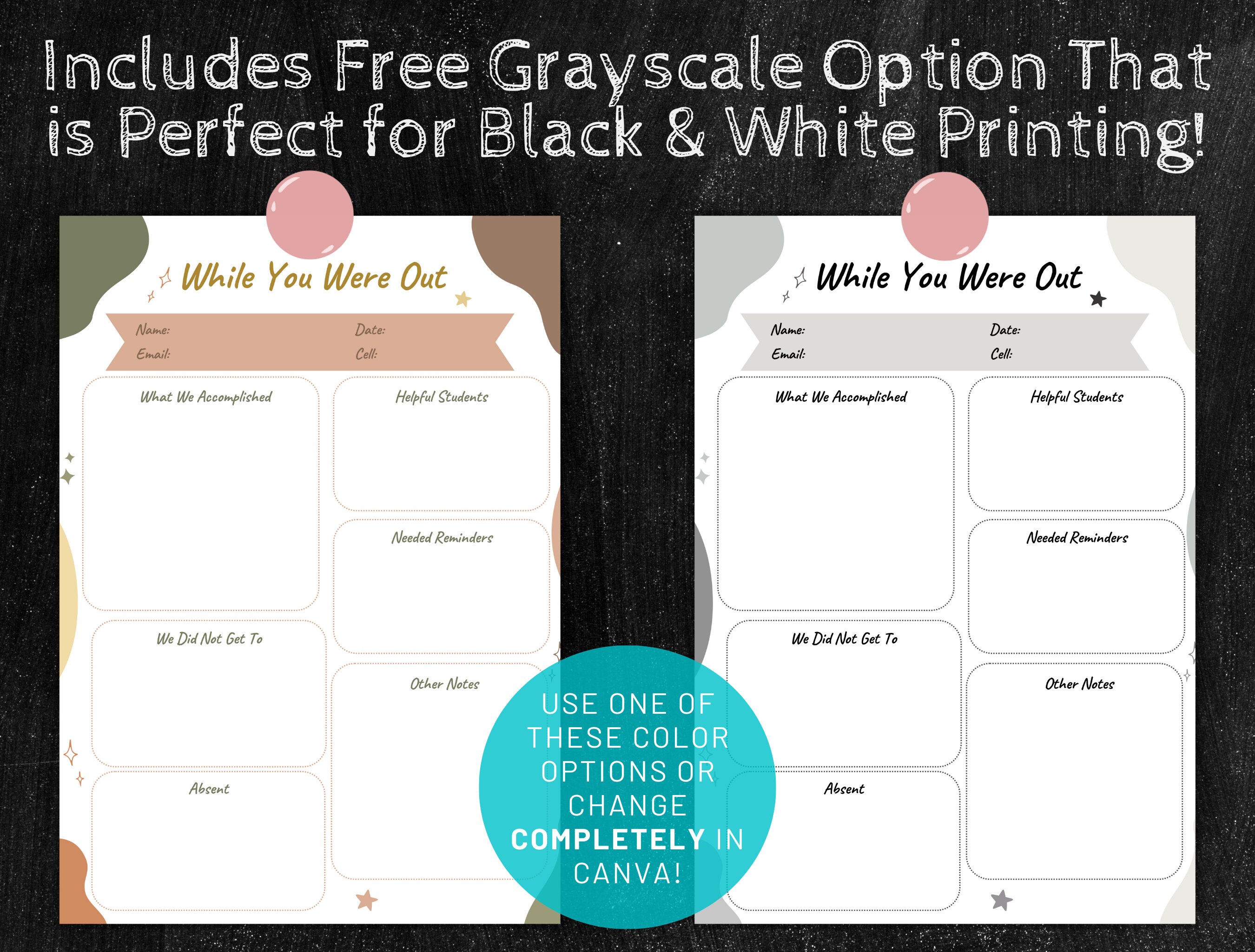 Editable Substitute Teacher Note | Midcentury Modern | Boho ...