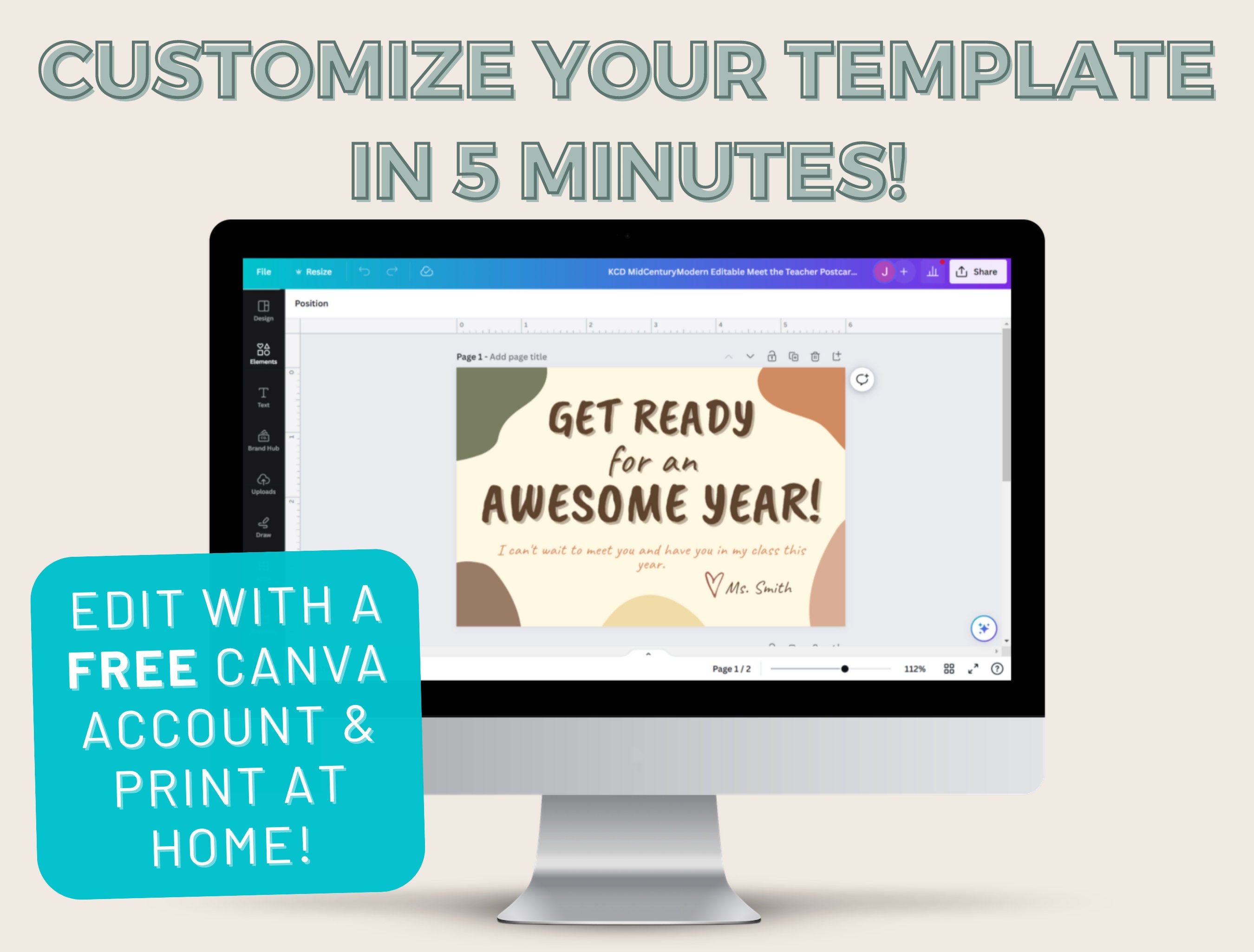 Editable Meet the Teacher Postcard Neutrals Boho First - Etsy