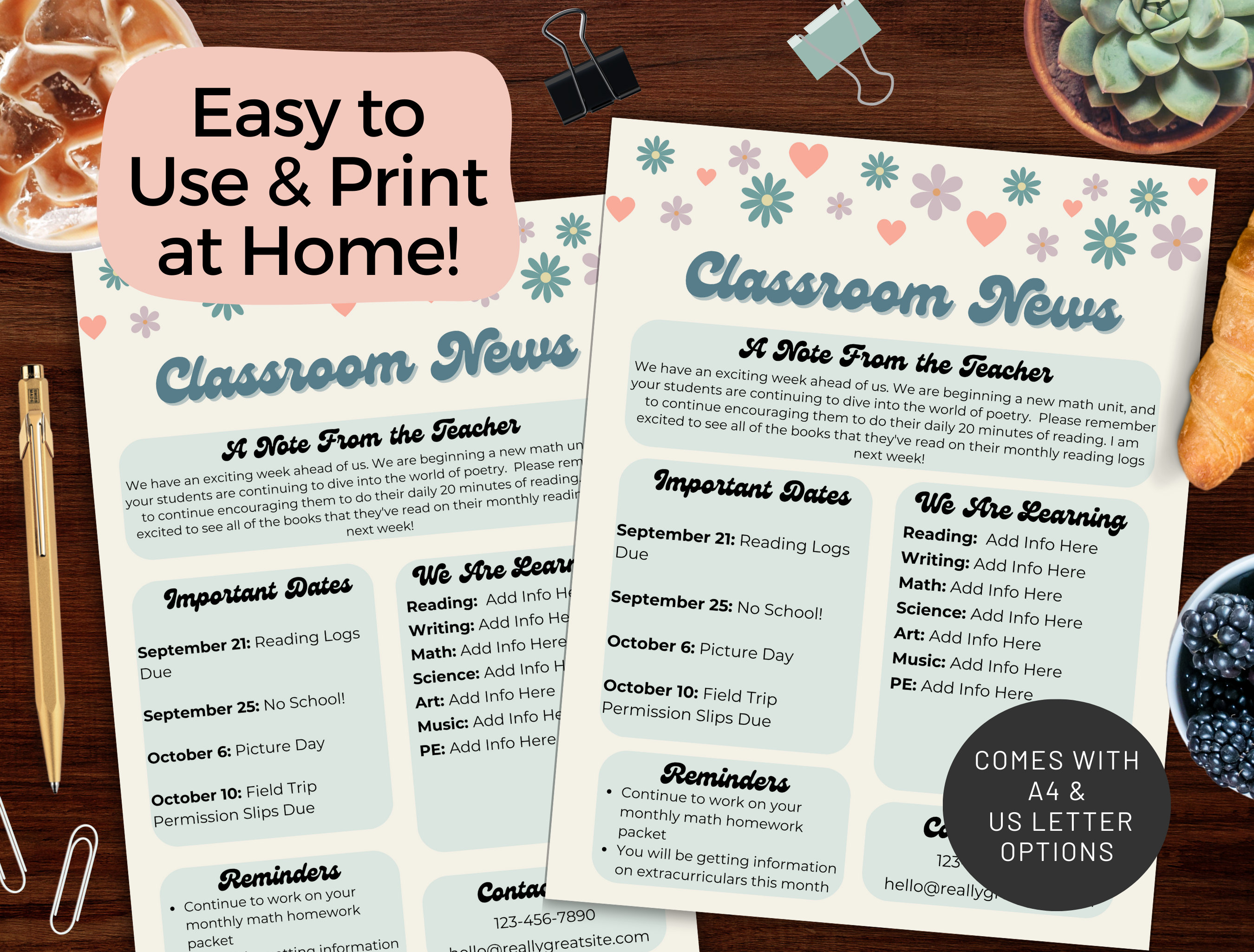Editable Classroom Newsletter | Retro Floral | Boho | Customizable ...