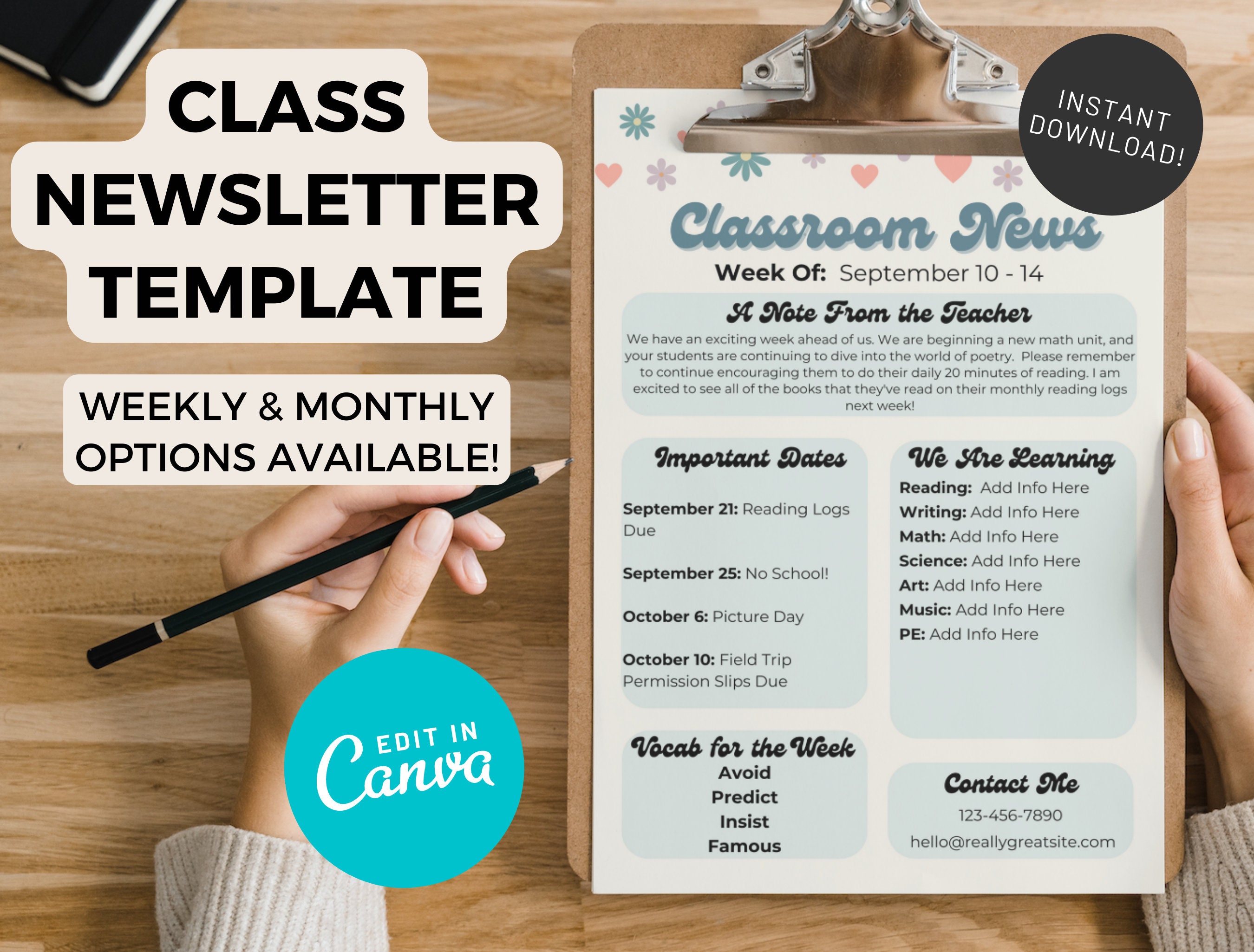 Editable Classroom Newsletter | Retro Floral | Boho | Customizable ...