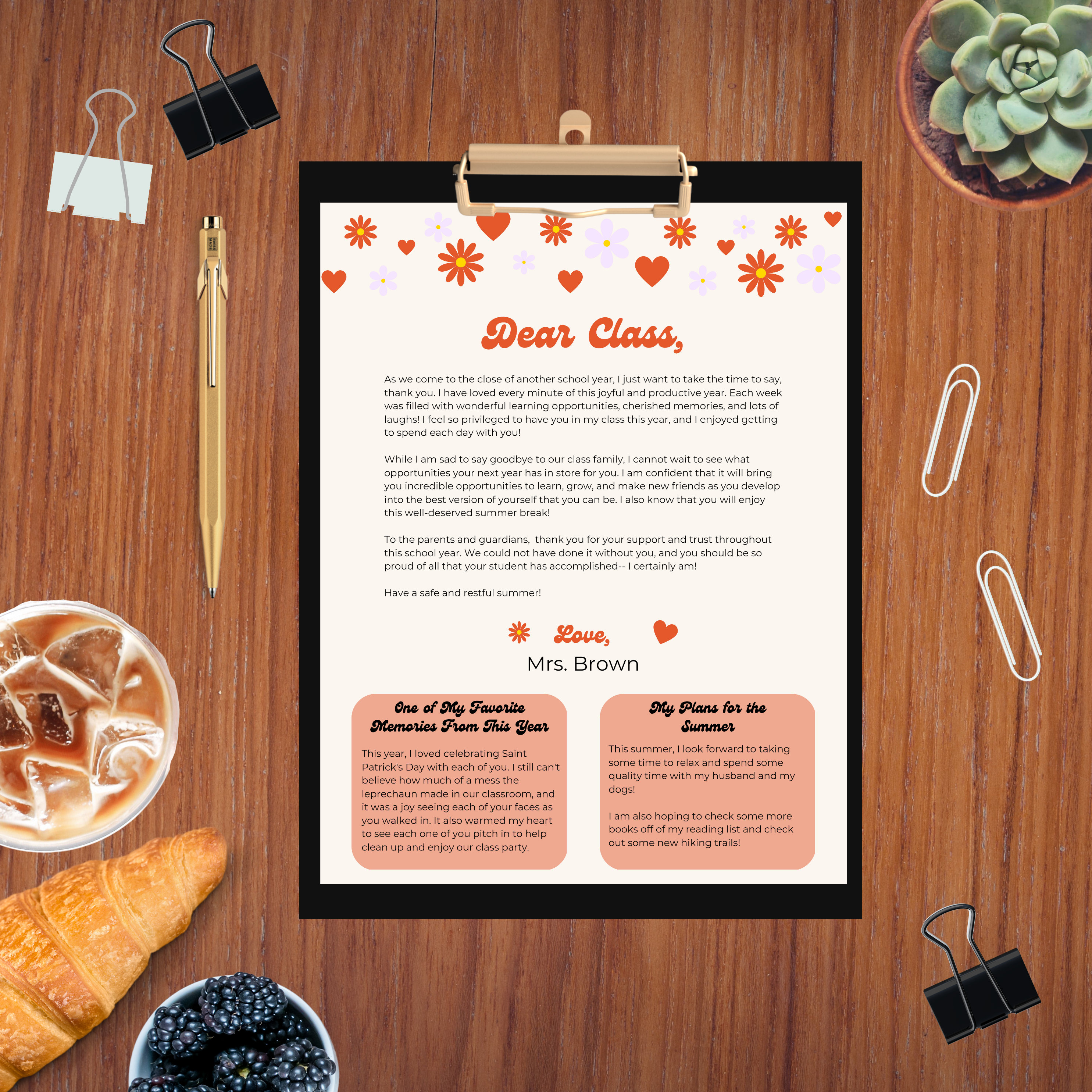 End of Year Teacher Letter | Editable | Retro | Boho | Printable ...