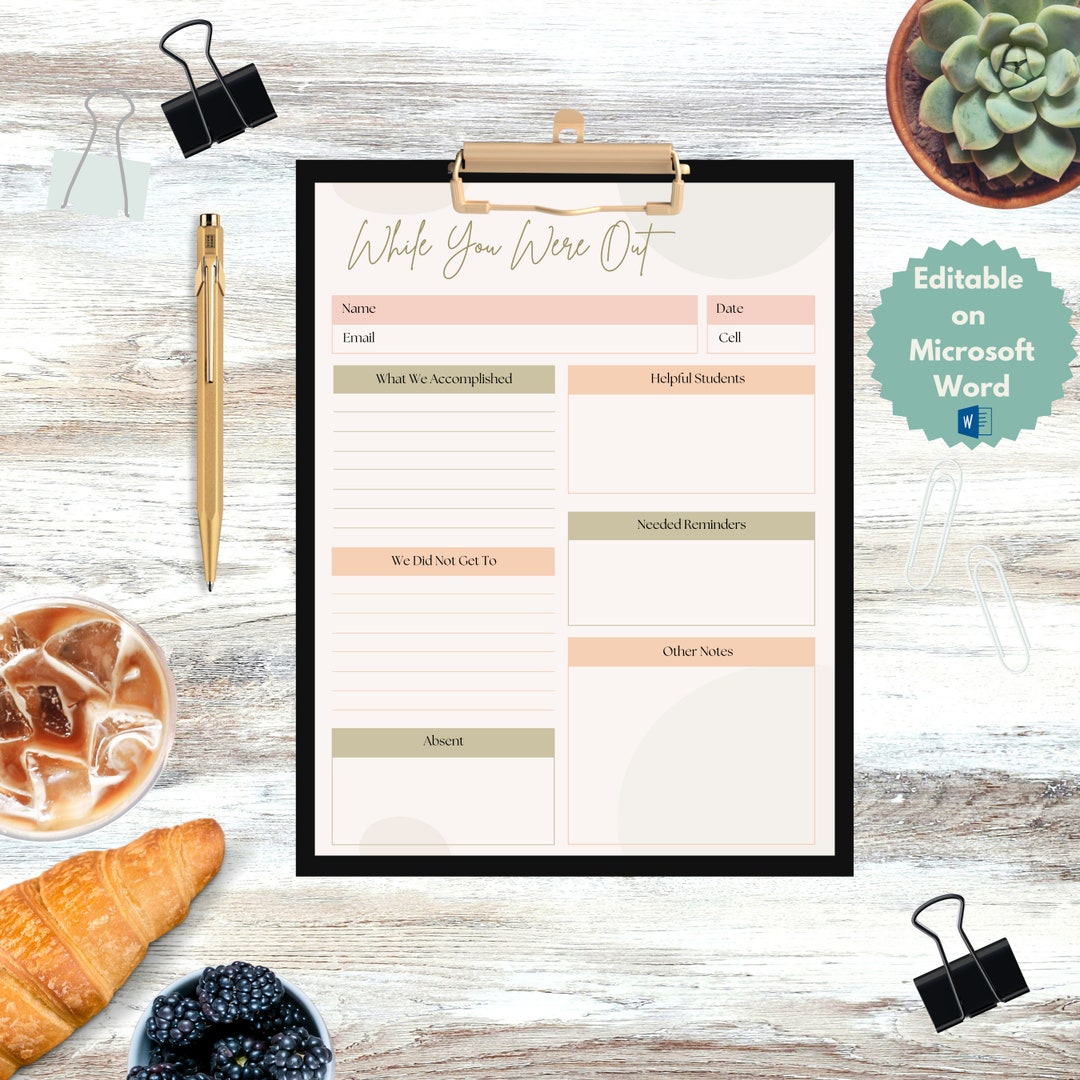 Substitute Teacher Note | Boho | Printable | Substitute Report | Sub ...