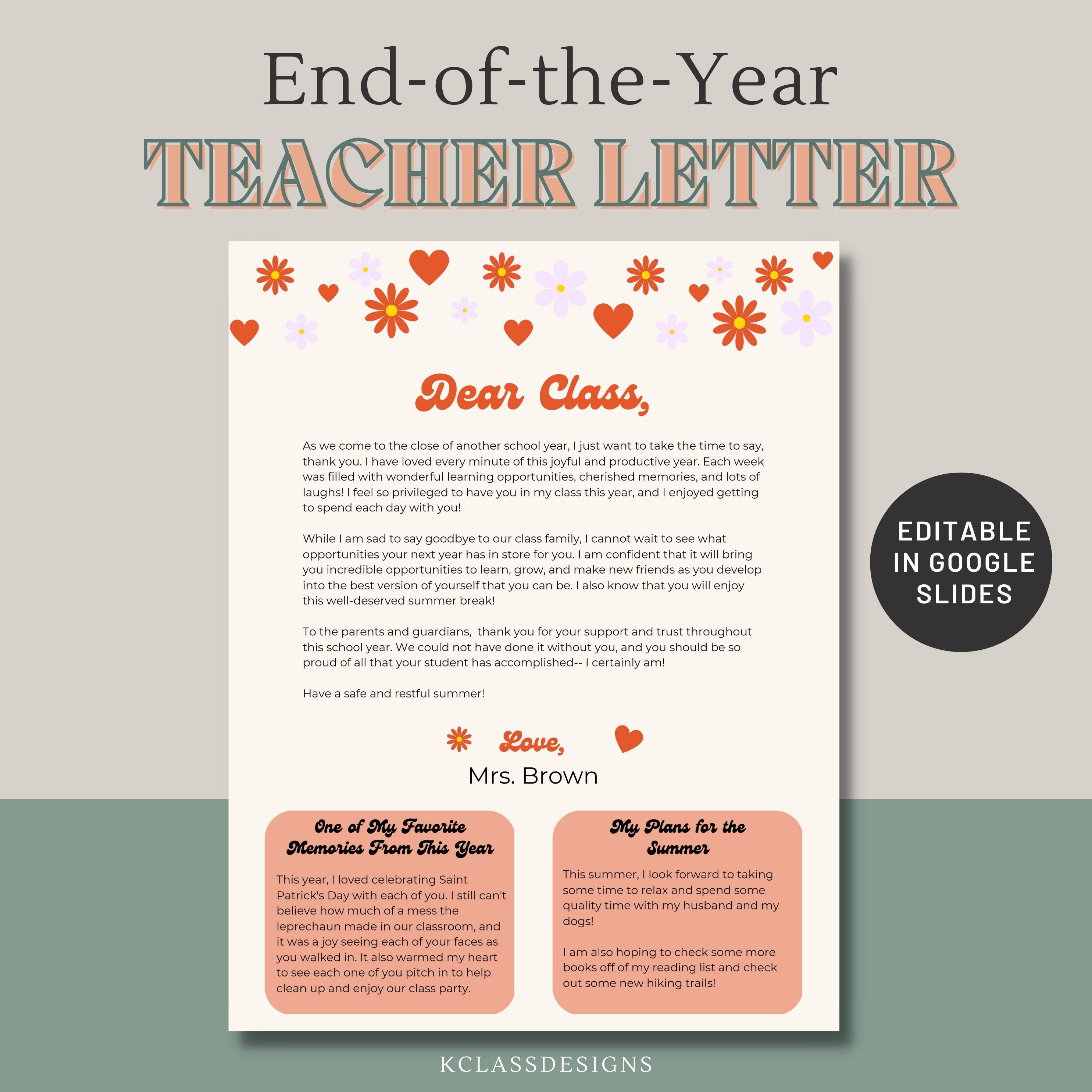 End of Year Teacher Letter | Editable | Retro | Boho | Printable ...