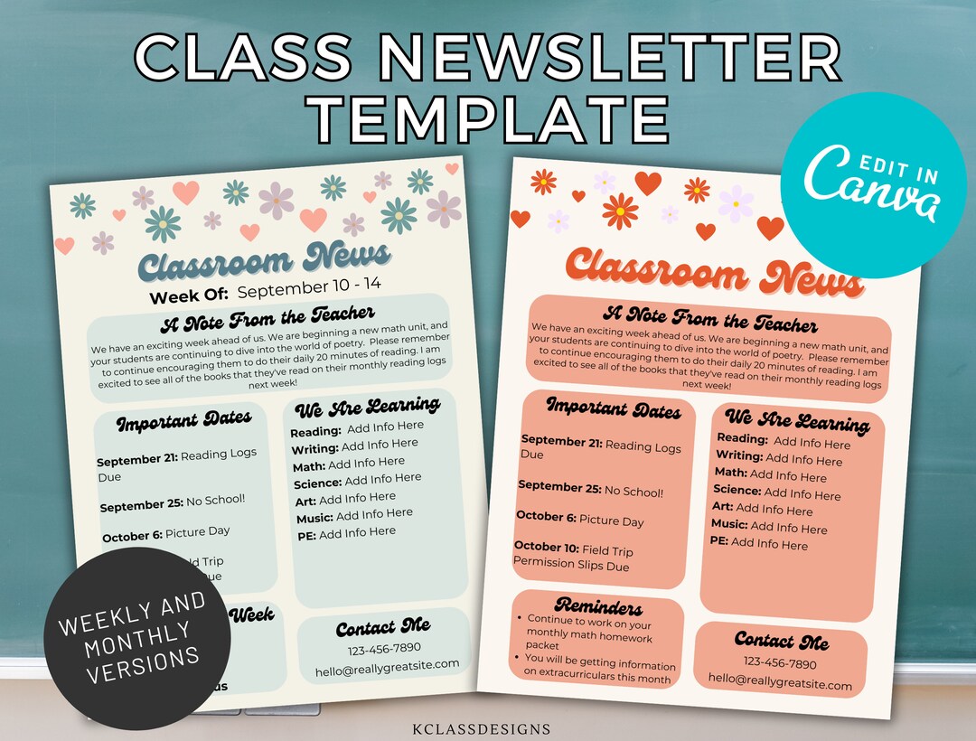 Editable Classroom Newsletter | Retro Floral | Boho | Customizable ...