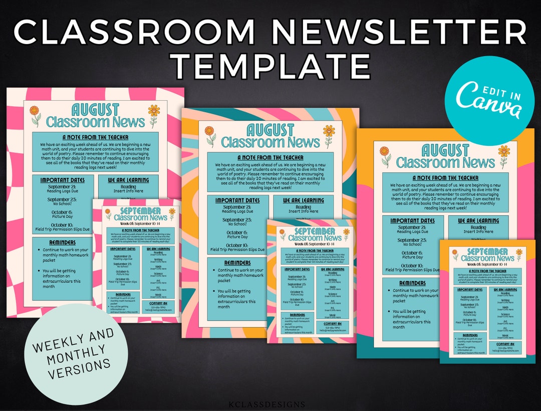 Editable Classroom Newsletter | Groovy Retro | Elementary ...