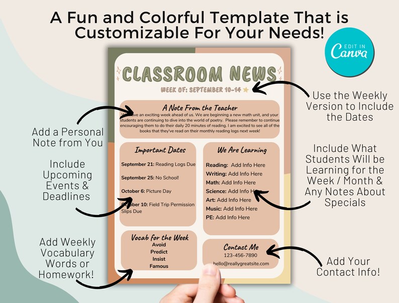 Editable Classroom Newsletter | Midcentury Modern | Boho | Customizable ...